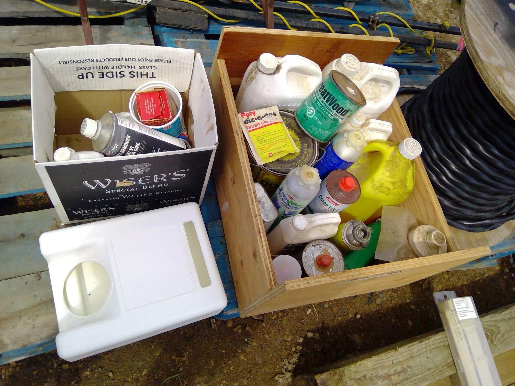 Box of Clear Sealer, Clear Wood Preservative, Olympic Stain, Camp Fuel ...