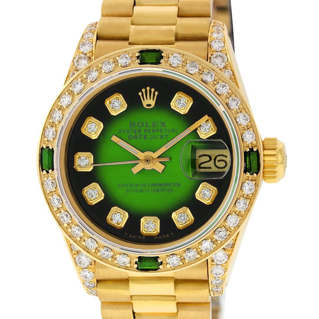 Rolex Ladies 18K Yellow Gold Green Vignette Diamond And Emerald ...