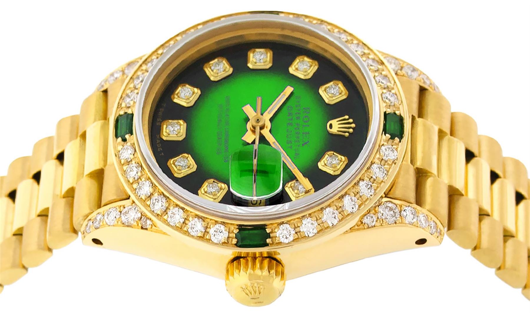 Rolex Ladies 18K Yellow Gold Green Vignette Diamond And Emerald ...