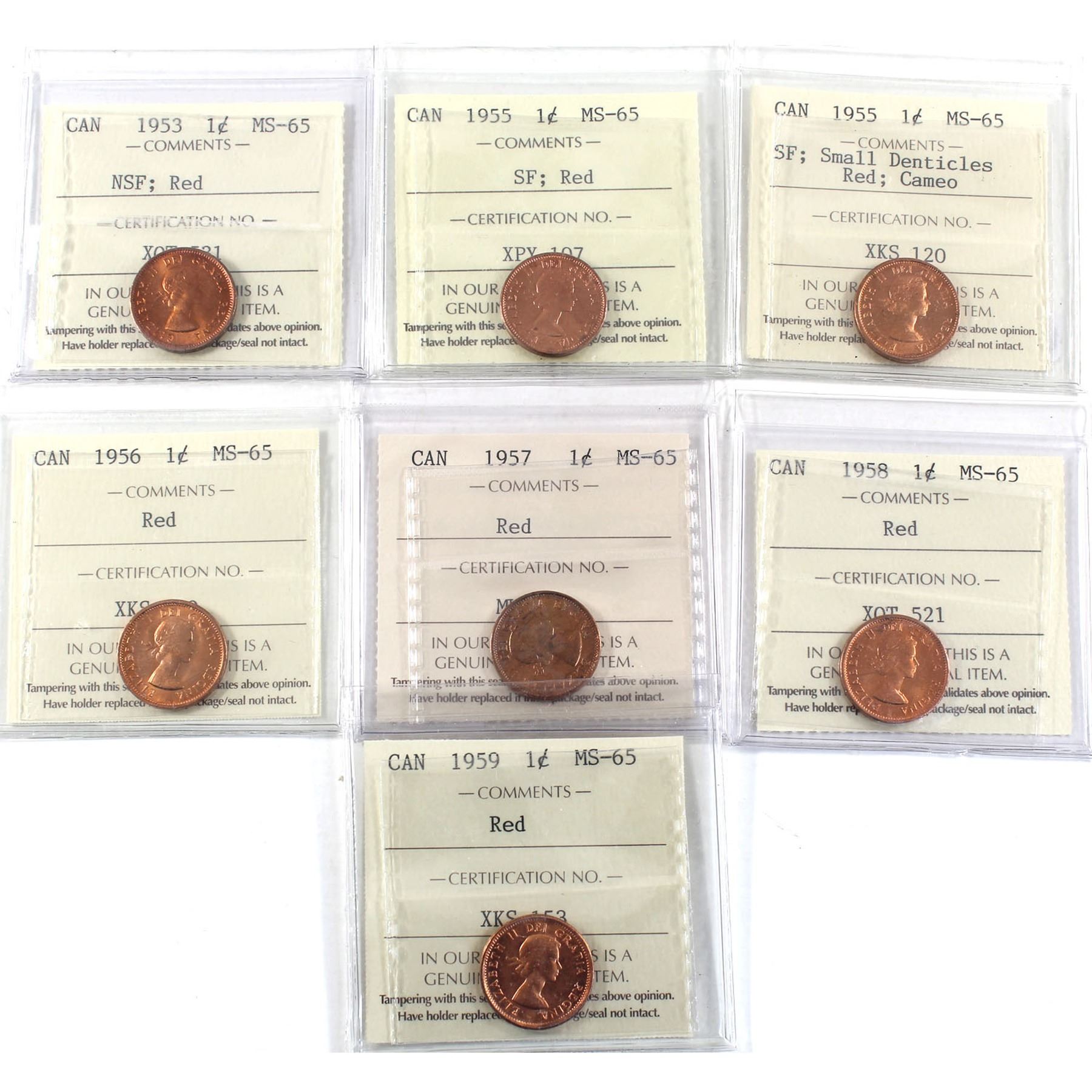 1-cent 1953 NSF, 1955 SF, 1955 SF; small Denticle; Cameo, 1956, 1957 ...