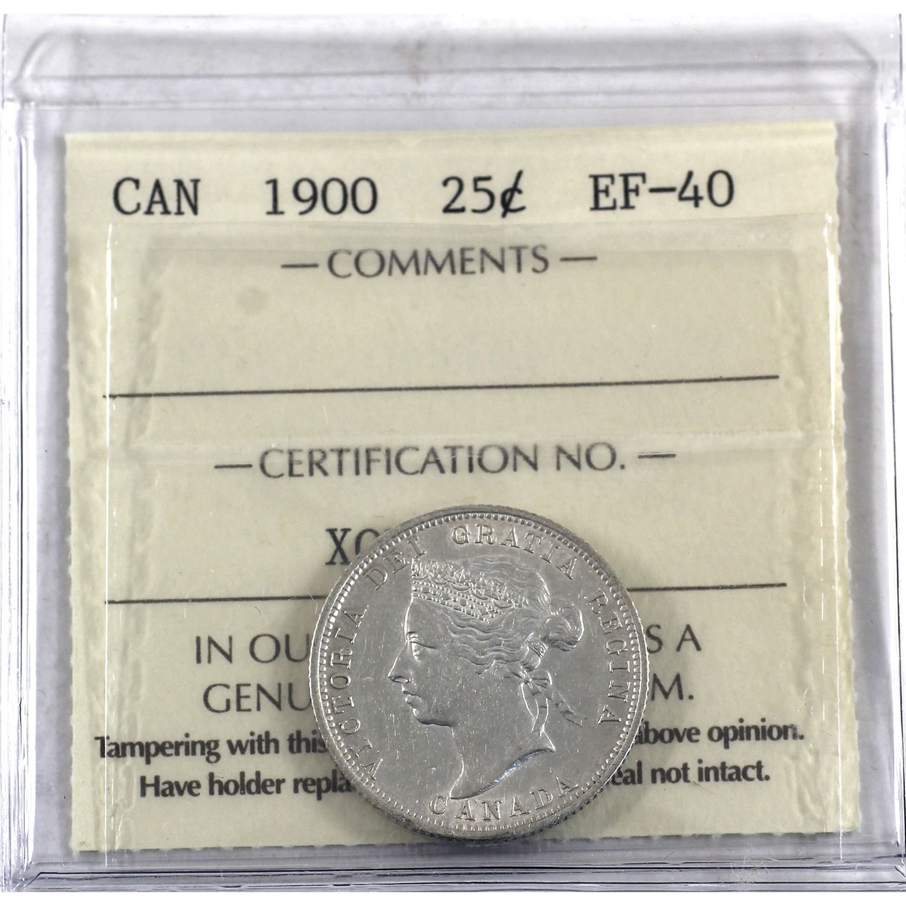 25-cent 1900 ICCS Certified EF-40.