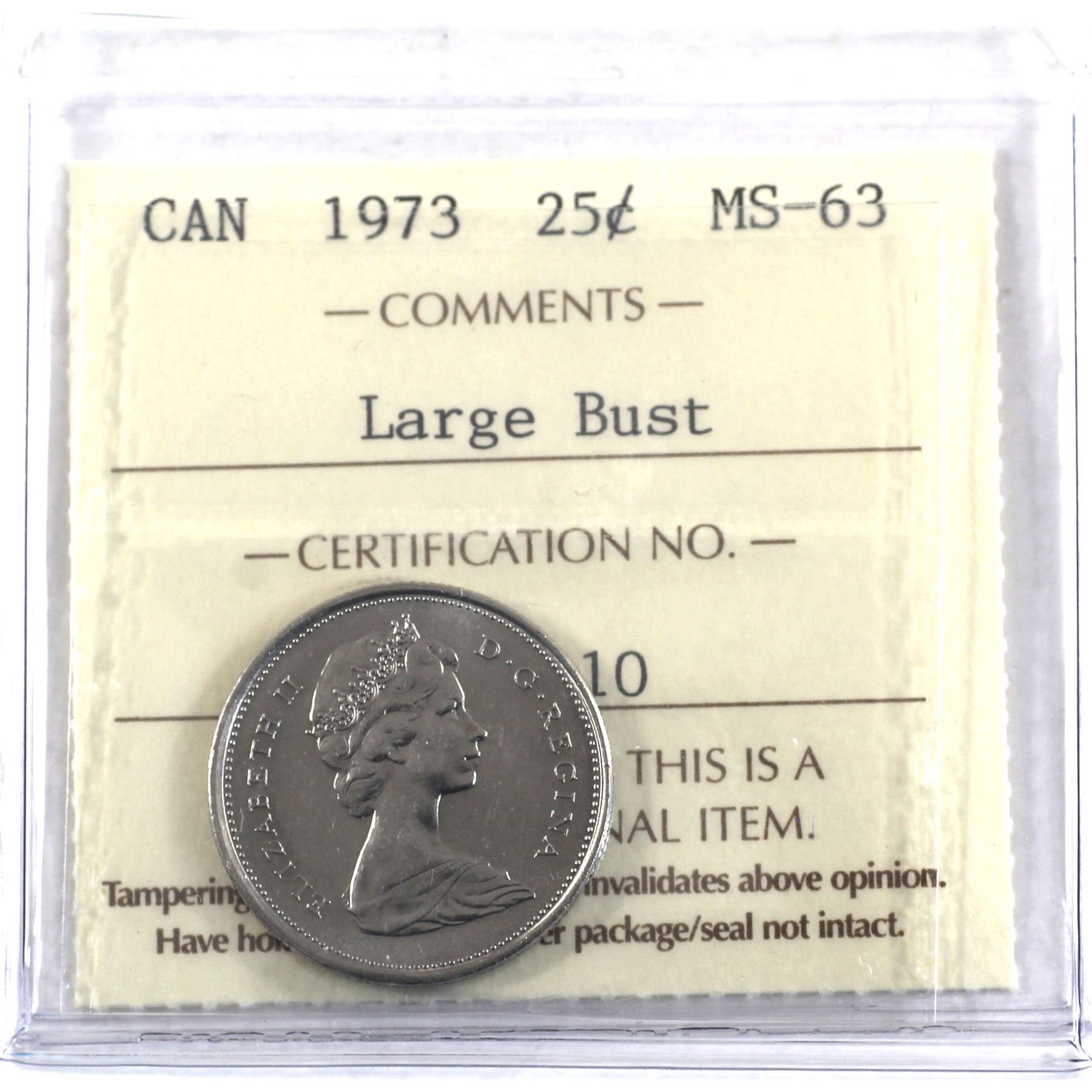 25-cent 1973 Large Bust ICCS Certified MS-63.