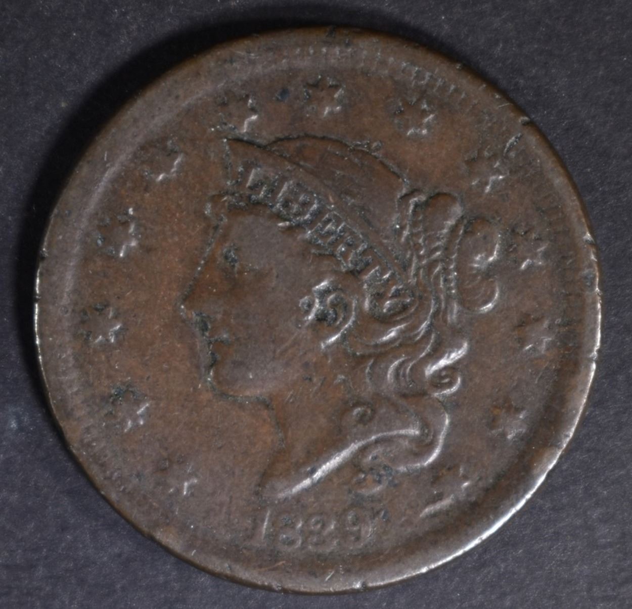 1839 LARGE CENT VF