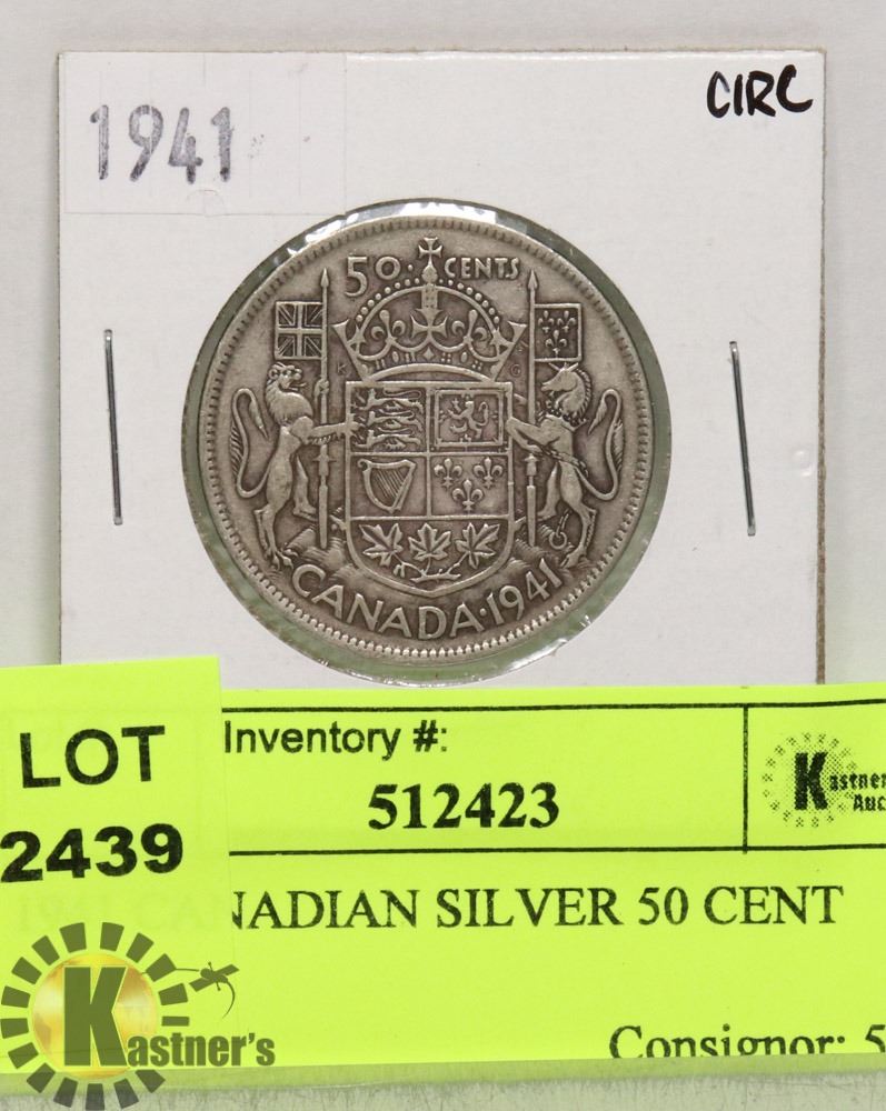 1941 CANADIAN SILVER 50 CENT COIN