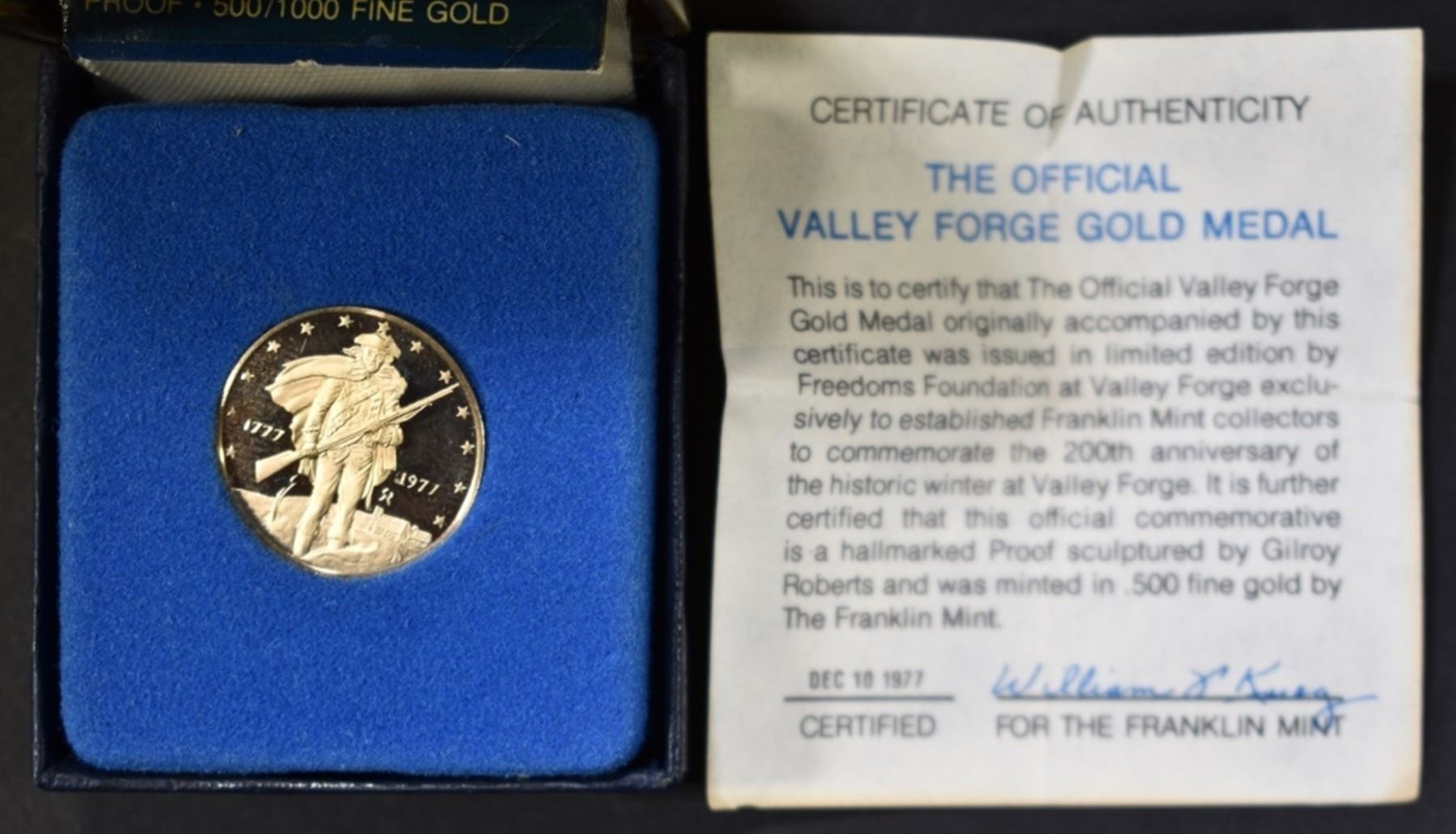 1977 THE OFFICIAL VALLEY FORGE GOLD MEDAL