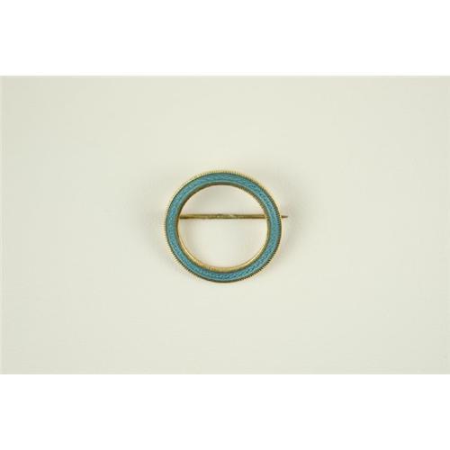 Vintage 14k Gold CIRCLE PIN Blue Enamel #978895