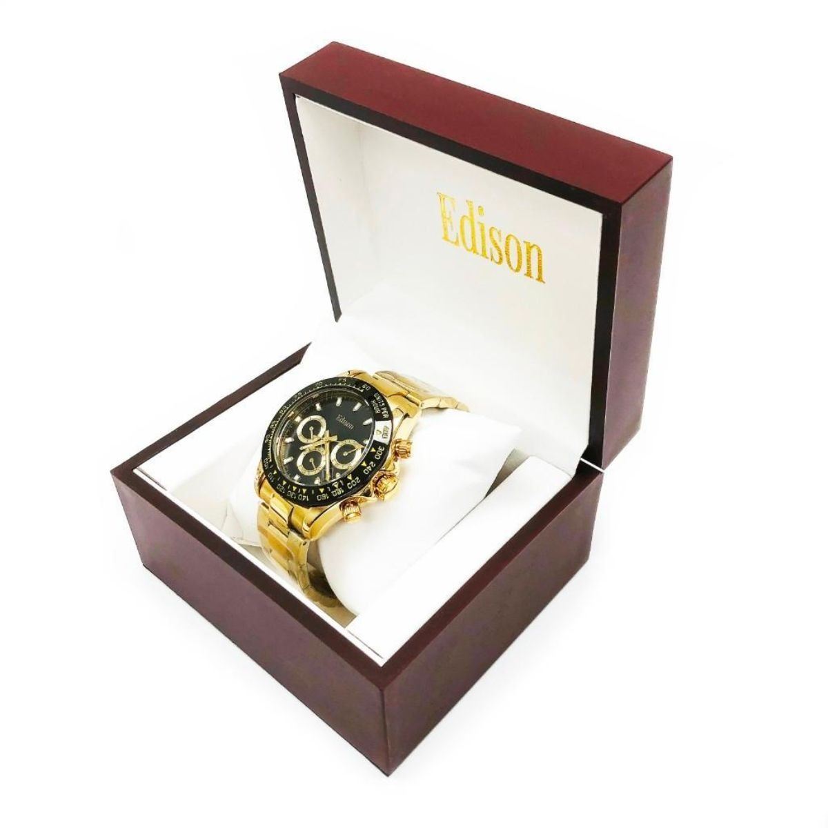 Edison Yellow Gold Finish & Brushed Stainless Steel Band Chronograph Watch