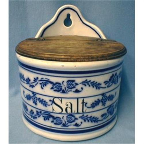 Flow Blue SALT Crock Original Wood Lid - #1026069