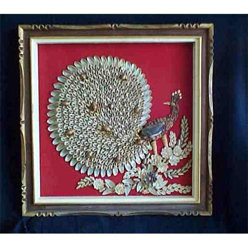 Vintage Sailors Shell Art Peacock Shadow Box #988193