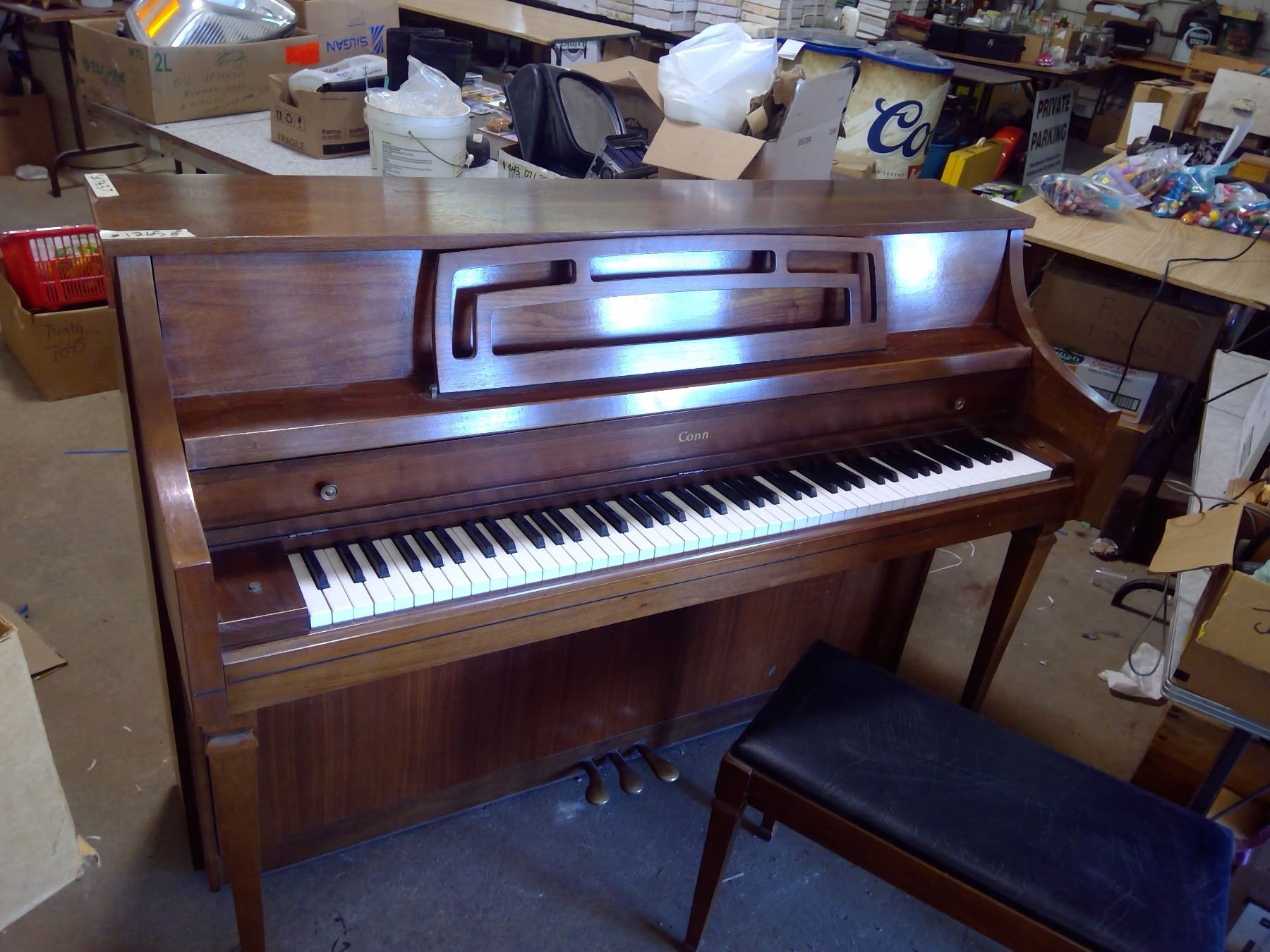 Wooden Upright Piano w/ Bench - Conn (58" x 22" x 42"H) - Schmalz Auctions