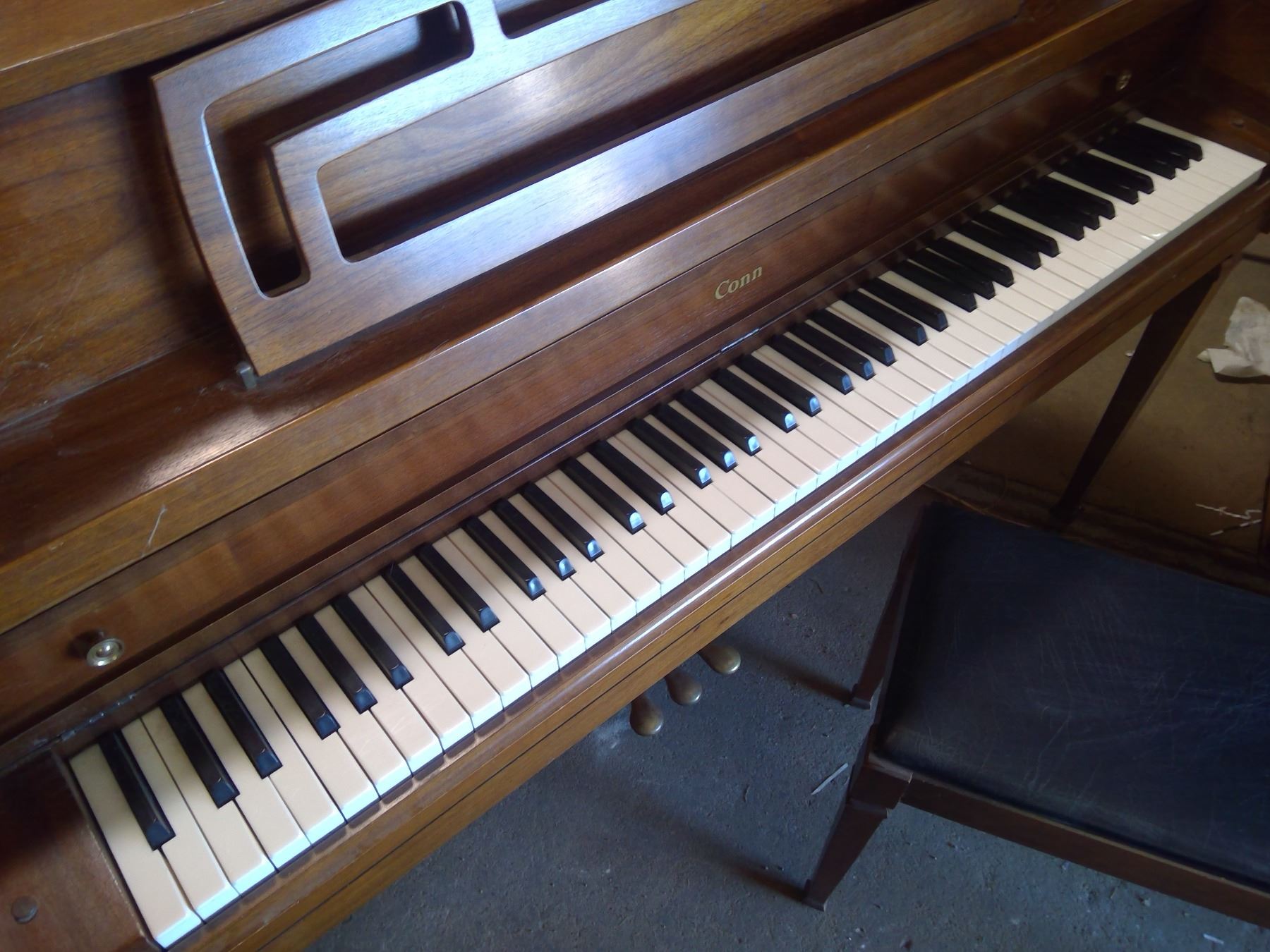 Wooden Upright Piano w/ Bench - Conn (58" x 22" x 42"H) - Schmalz Auctions
