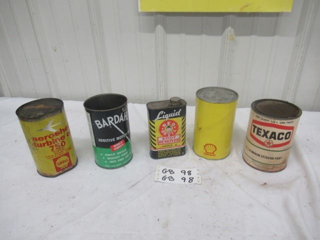 5 Items - Oil Cans 2) shell, Texaco, Bardahl, Red Devil - Vintage