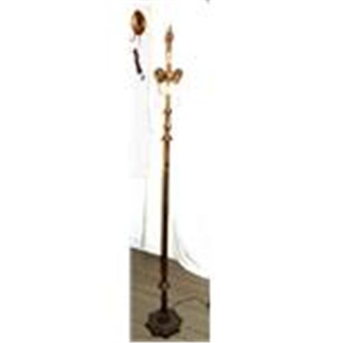 Lamp Floor Iron Base Wood Column 2 Sockets #1049131