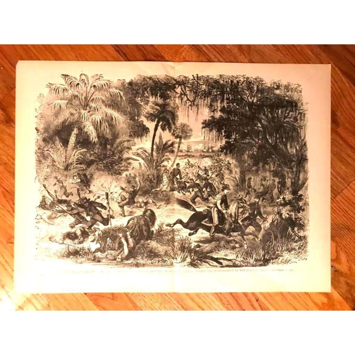 19thc Wood Engraving, General Drayton, Confederate Retreat, Fort Walker ...