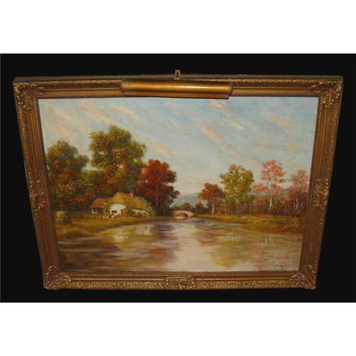 19c Victorian Fall Landscape Oil Painting Signd#1030043