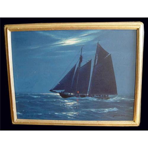 Hunter Wood Schooner Oil Painting Newcomb Frame#1030077