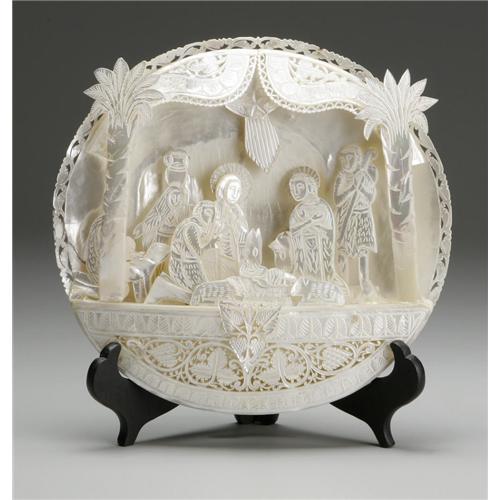 Mexican Mother Of Pearl Nativity Carving