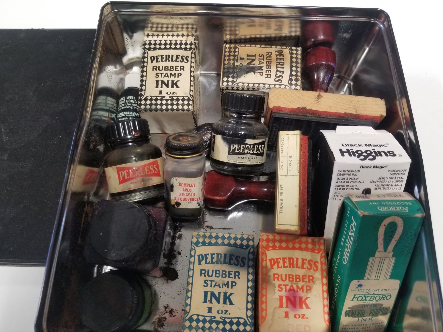 Tray Lot of Vintage Stamps & Bottled Ink