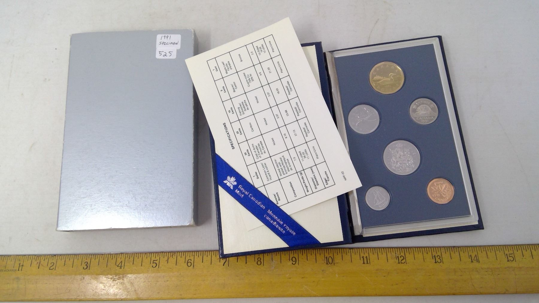 1991 SPECIMEN SET. 6-COIN SET IN CASE OF ISSUE. INCLUDES SCARCE 1991 CARIBOU 25 CENTS - Schmalz ...