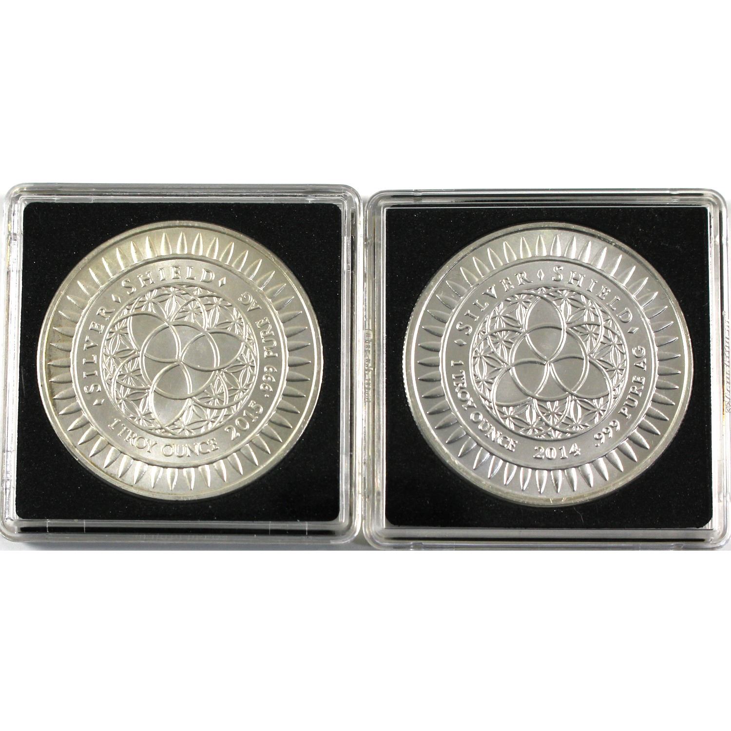 Pair of 1oz fine silver rounds. Lot includes: 2x Silver Shield rounds ...