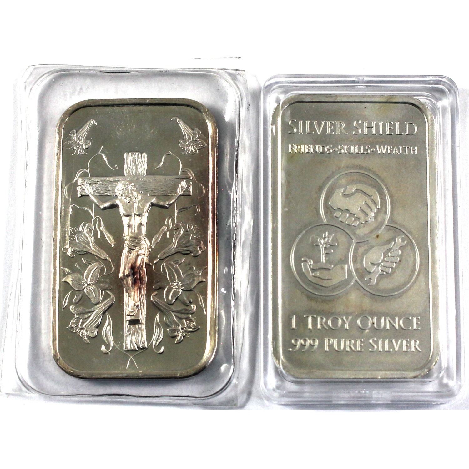 Pair of 1oz fine silver Decorative Art bars. Lot includes Jesus on ...