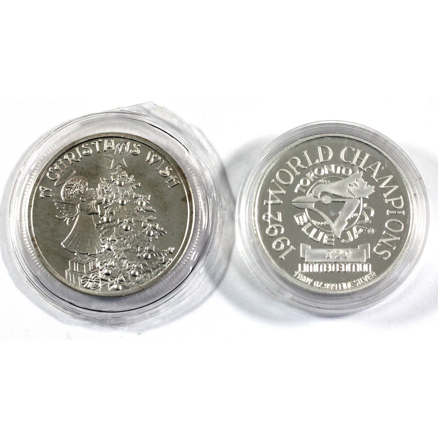 Pair of 1oz fine Silver rounds. Lot includes: 1992 Toronto Blue jays ...