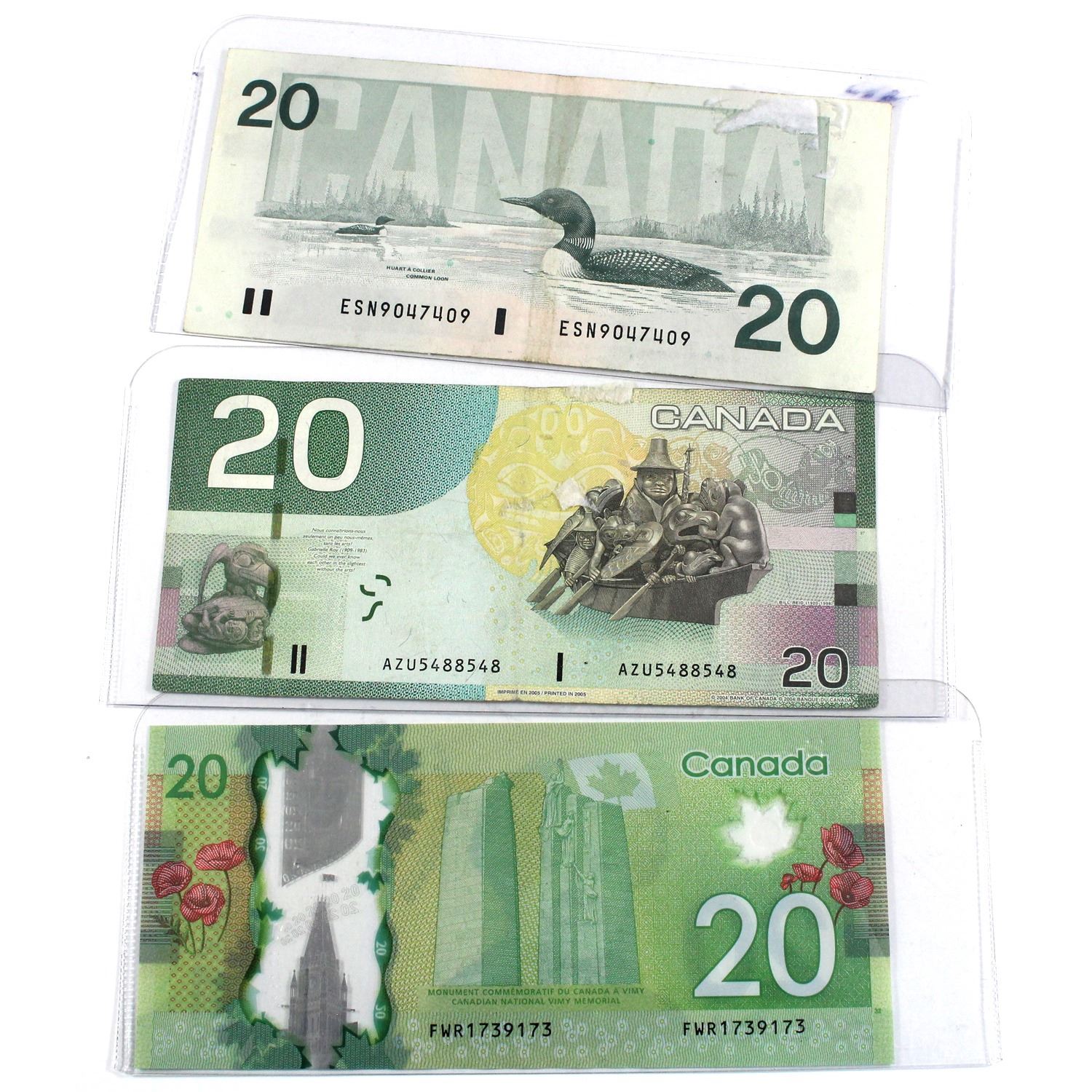 1991, 2005 & 2012 Bank of Canada $20 RADAR and Repeater Serial Number ...