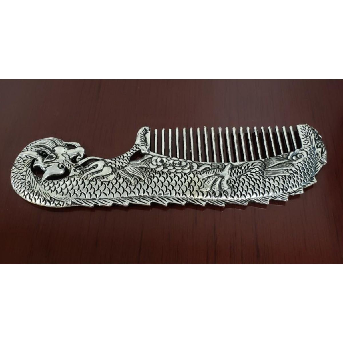 Tibetan Silver Chinese Dragon Comb