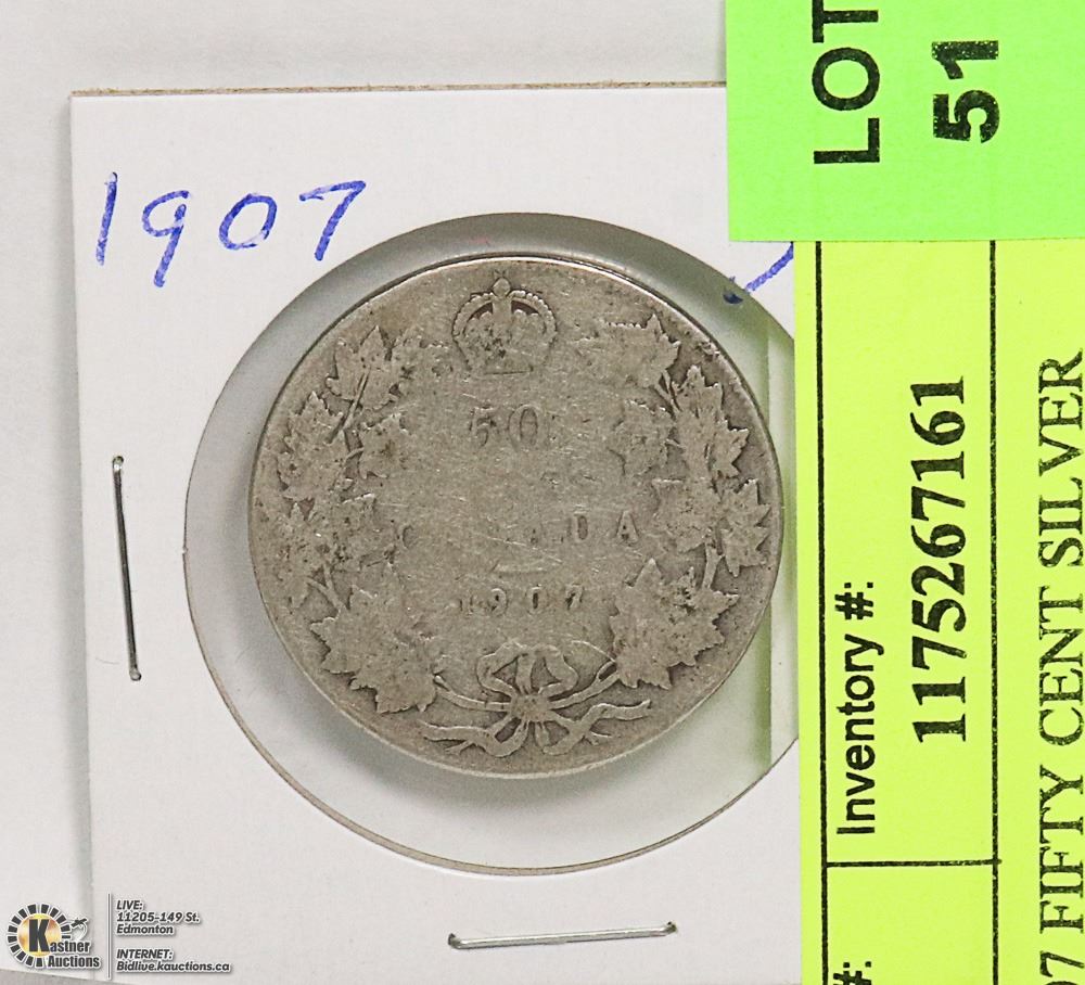 1907 FIFTY CENT SILVER COIN - Kastner Auctions