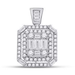 Womens Round Diamond Square Cluster Pendant 7/8 Cttw 14kt White Gold ...