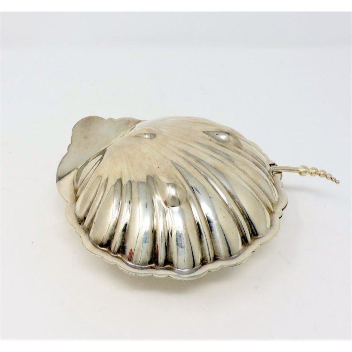 Vintage Clam Shell Shaped Silver-plate Caviar Dish & Spoon