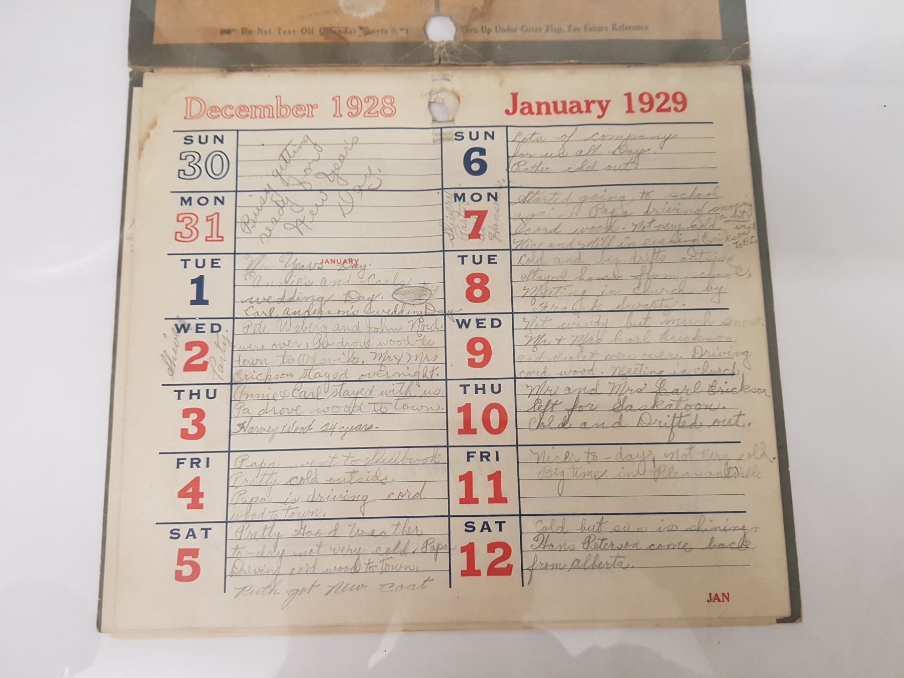 E.E. HURRY SHELLBROOK, SK 1928/29 CALENDAR 17 X 10"