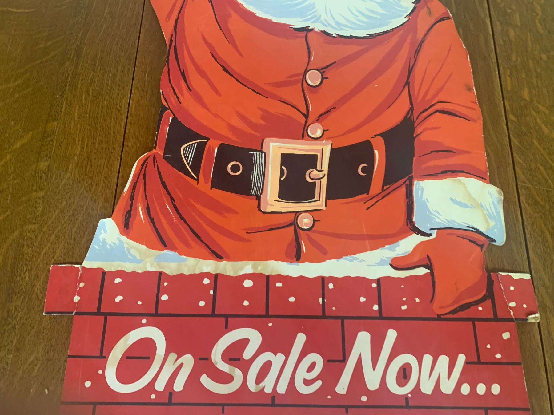VINTAGE CARDBOARD SANTA SIGN 37" TALL