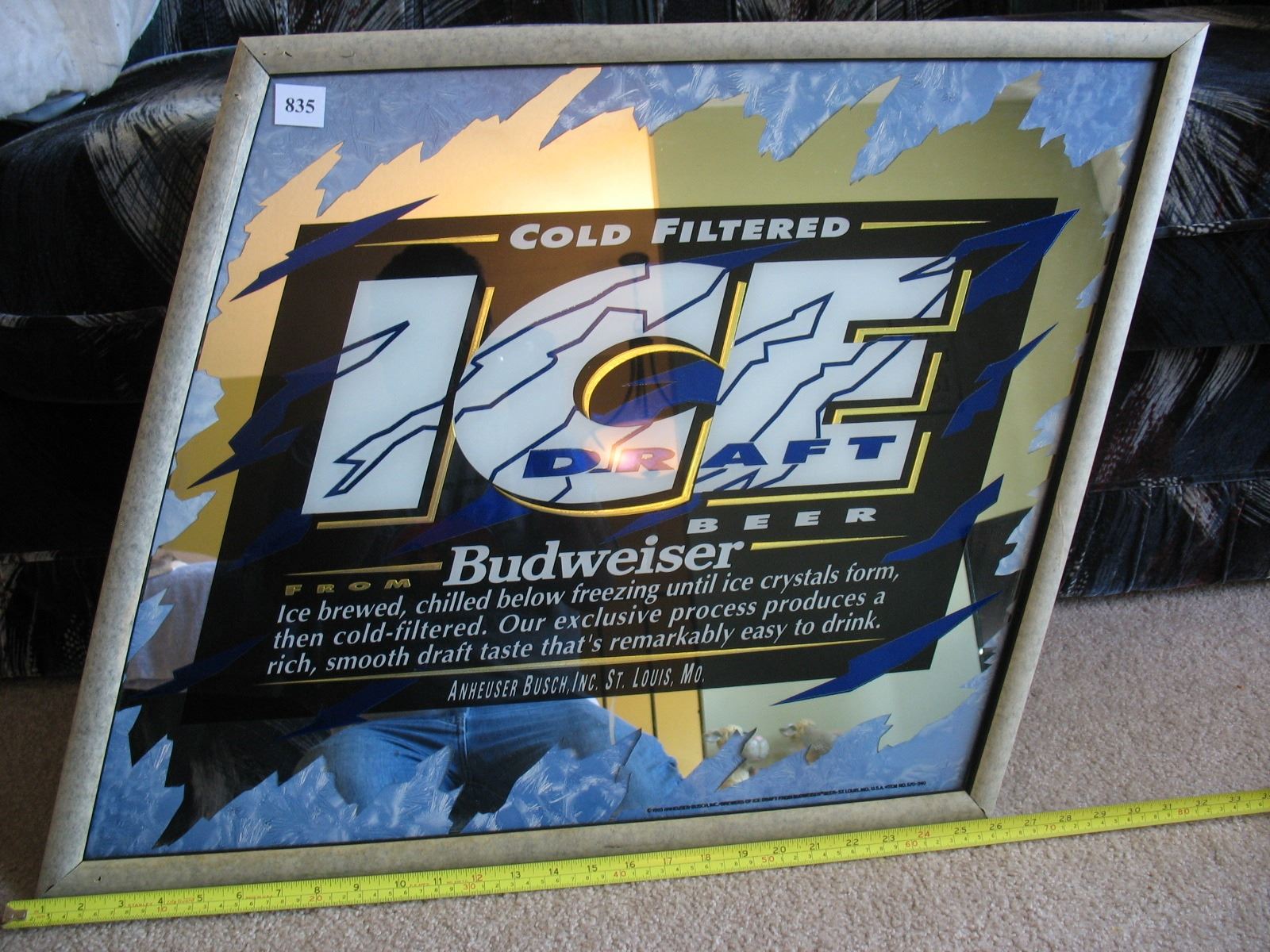 BUDWEISER ICE DRAFT BEER MIRROR / SIGN - 25 inches by 22 inches