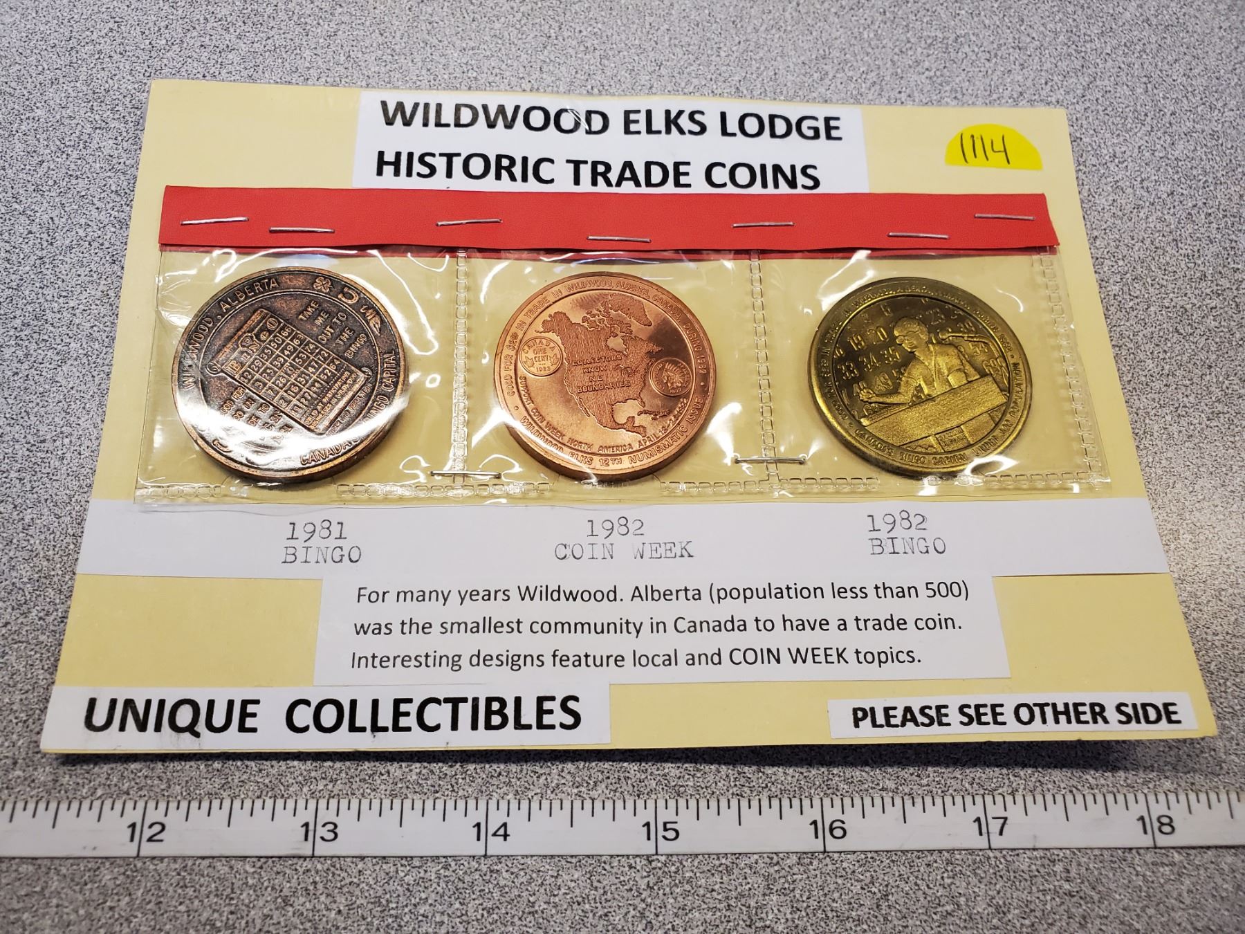 Elks trade coins, 1981 bingo, 1982 coin week, 1982 bingo - Schmalz Auctions