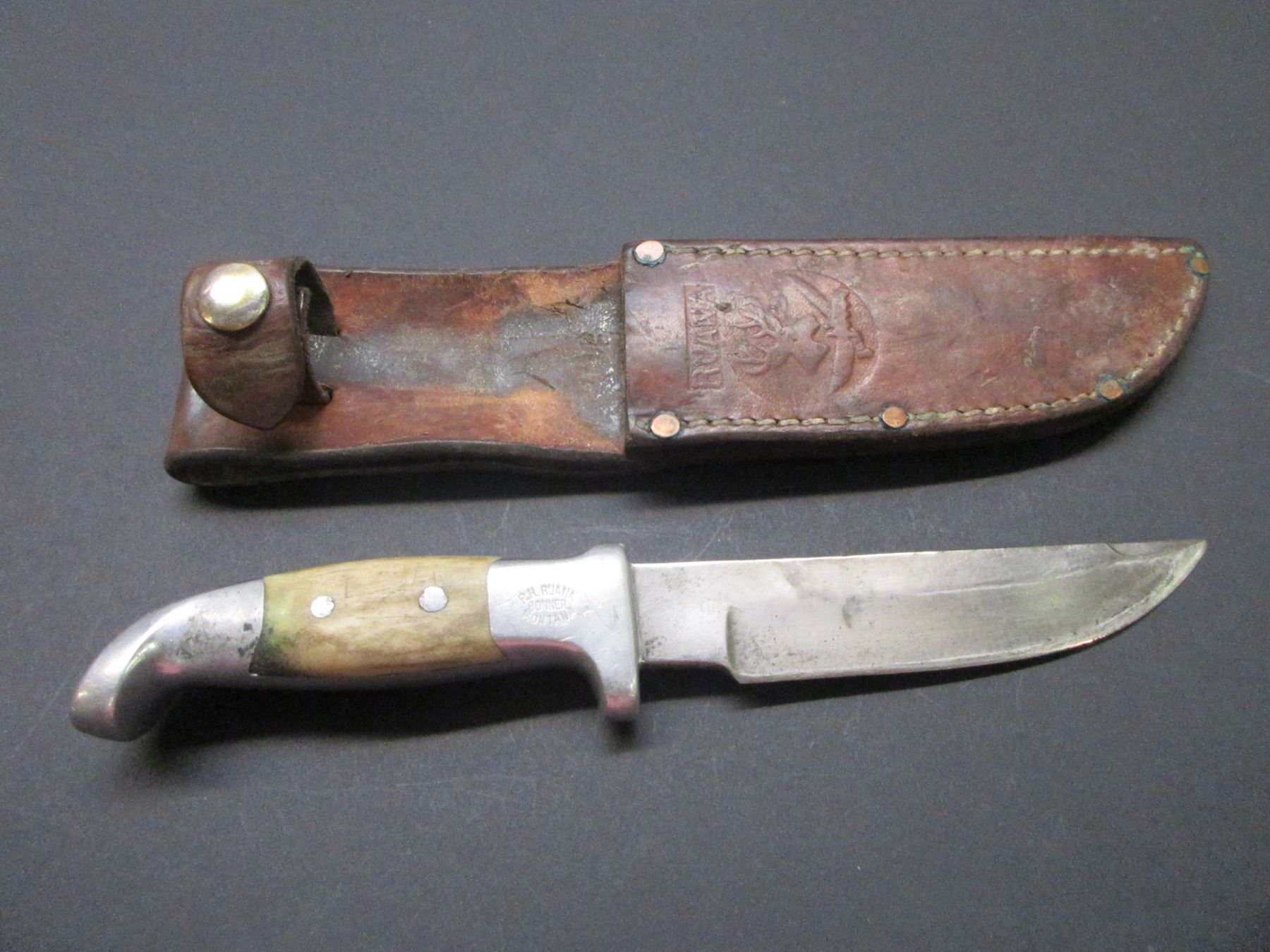 Marked RH Ruana Bonner Montana Knife- Original Sheath- 5" Blade- 4" Handle