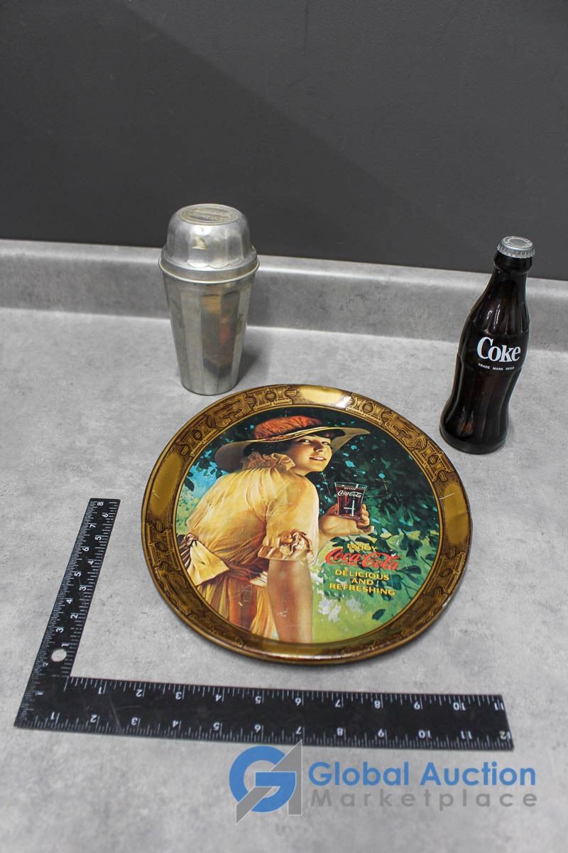 Vintage Thompson's Aluminum Malt Shaker, Coca-Cola Tray & Flashlight ...