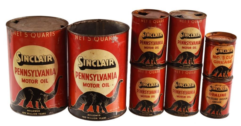 Collection of Sinclair Black Dinosaur Oil Cans (8)