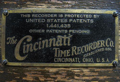 Cincinnati Time Recorder Co. time clock; in