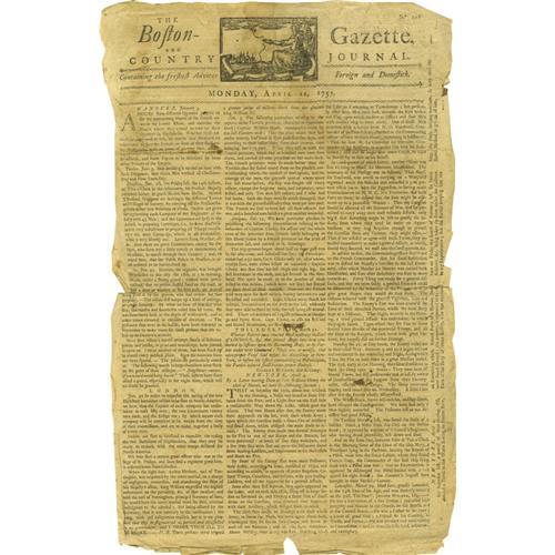 1757 French and Indian War Newspaper.