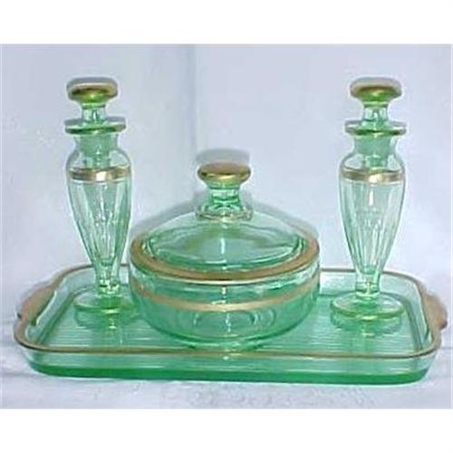 Vanity Perfume Set Green Dep Glass Diamond #1167277