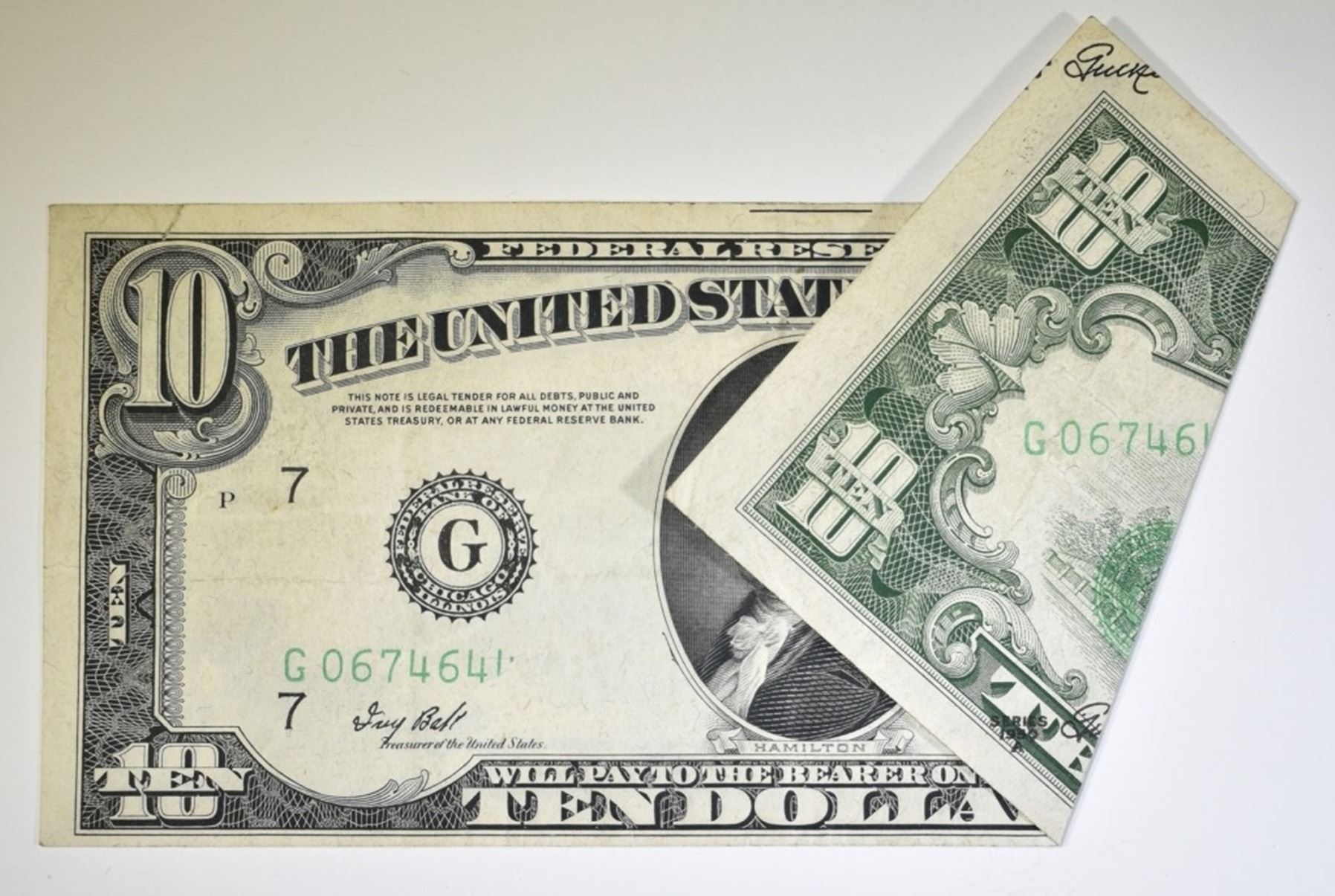 1950-A $10 "FOLD OVER ERROR" NOTE -BOTH