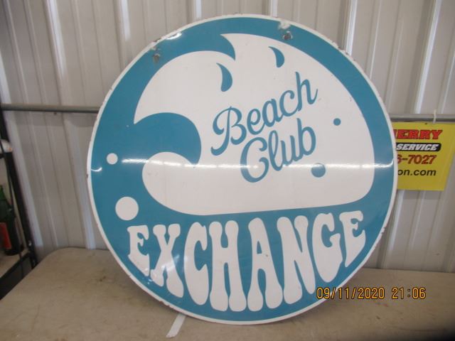 2 SIded Metal Beach Club Sign 36" RD Vintage