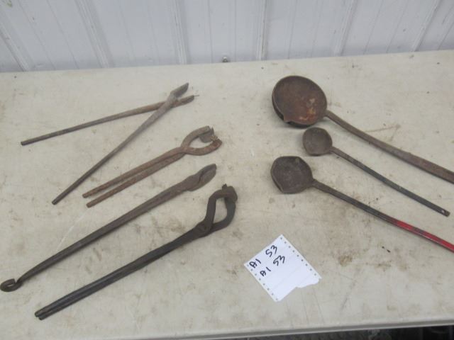 7 Vintage Items - Forge Tongs & Lead Dippers