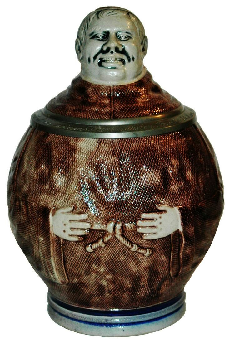 Unusual 2L Stoneware Monk Character Stein