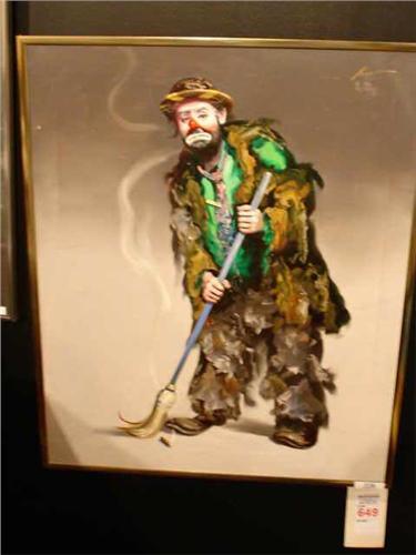 signed print by D L Rust of Emmett Kelly Sr sweeping