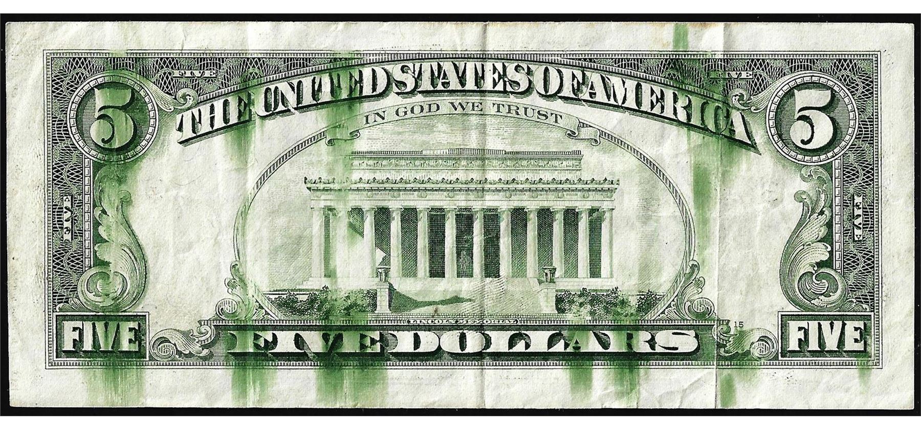 1985 $5 Federal Reserve Note Ink Smear ERROR