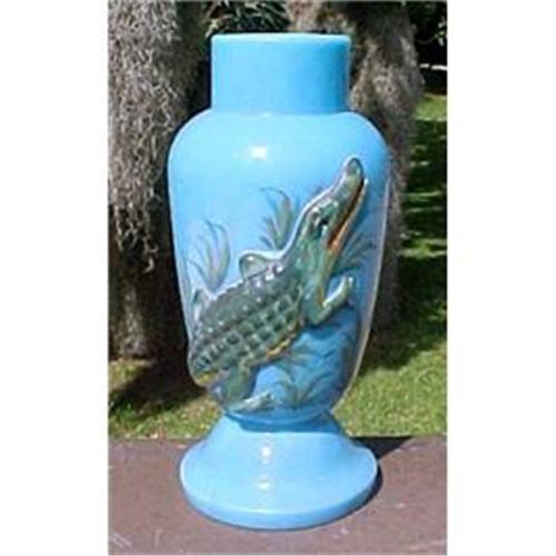 Blue Milk Glass Alligator Bottle or Vase RARE #1220557