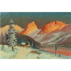 Frank Wallis (American) Oil: Winter Sunset