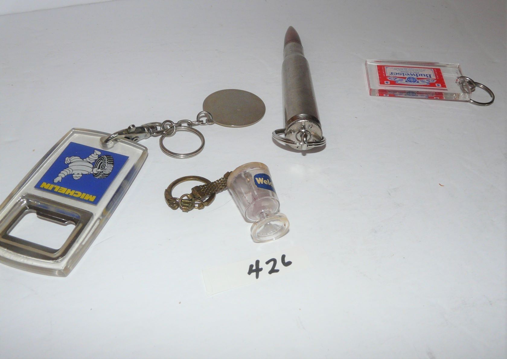 Key Chains - Michelin, Budweiser, Welsh's Grape Juice, 50 Caliber